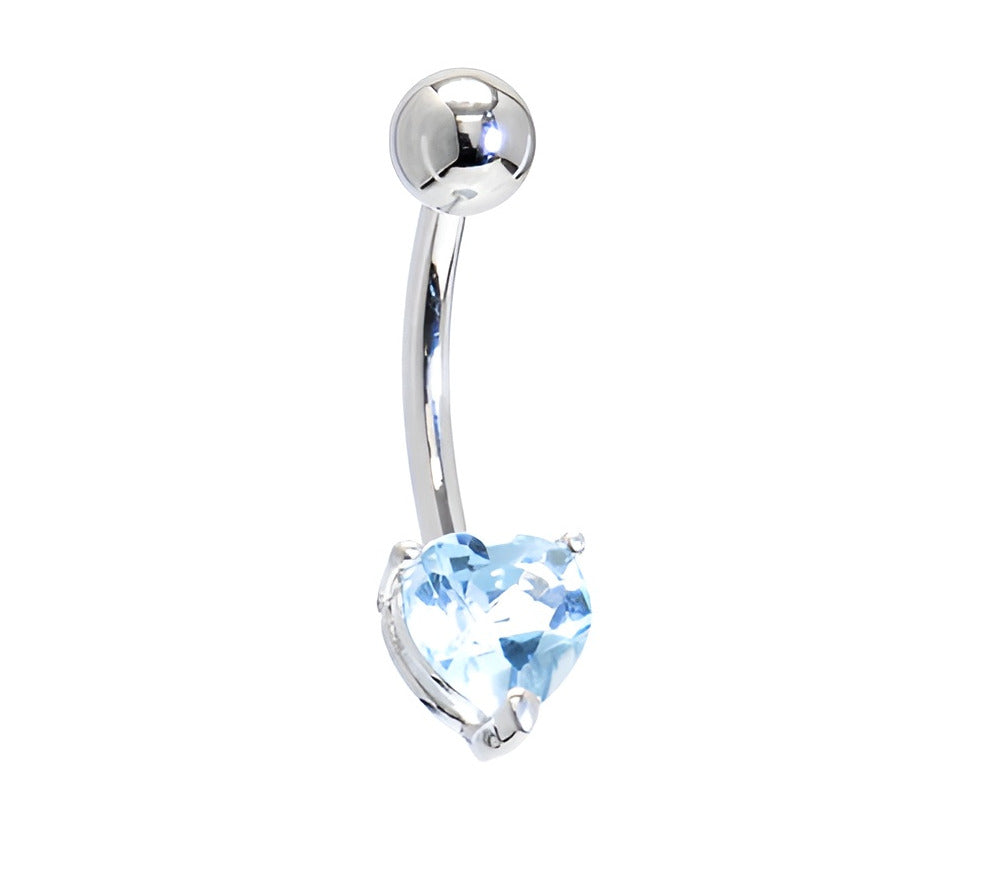 16 Gauge 14kt White Gold Genuine Blue Topaz Heart Belly Ring