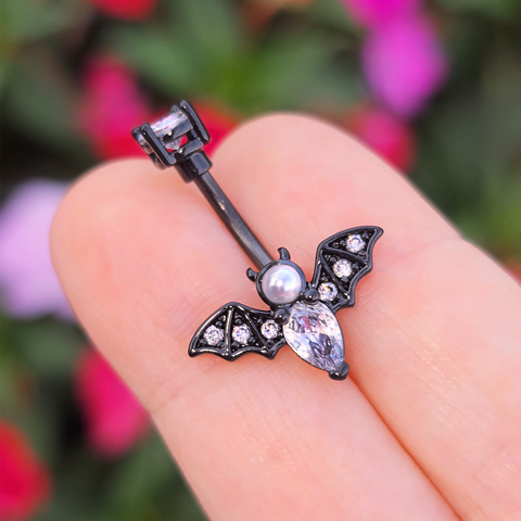 Clear Gem Black Vampire Bat Halloween Double Mount Belly Ring – BodyCandy