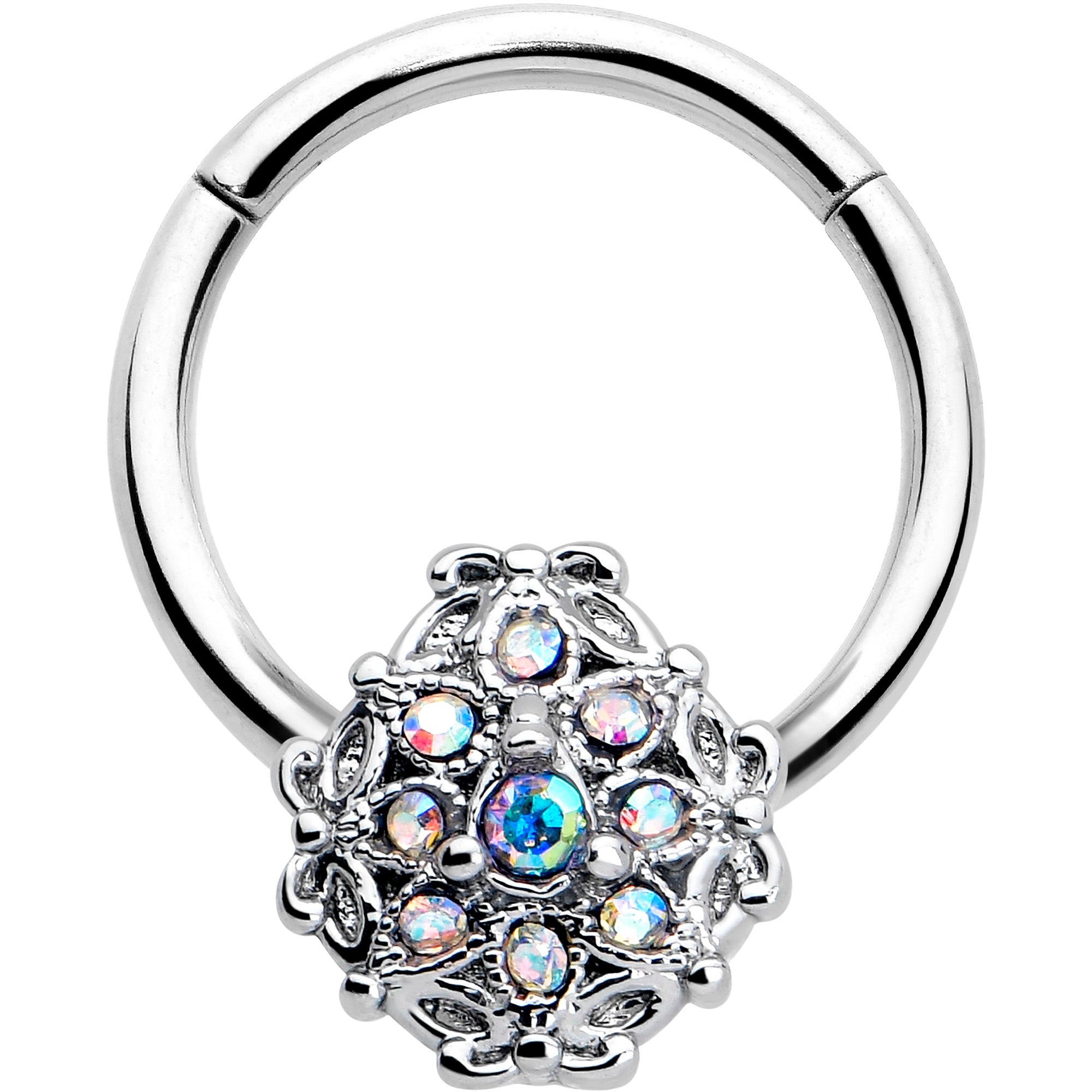 Retro Sunburst Aurora Gem Hinged Ring 16 Gauge