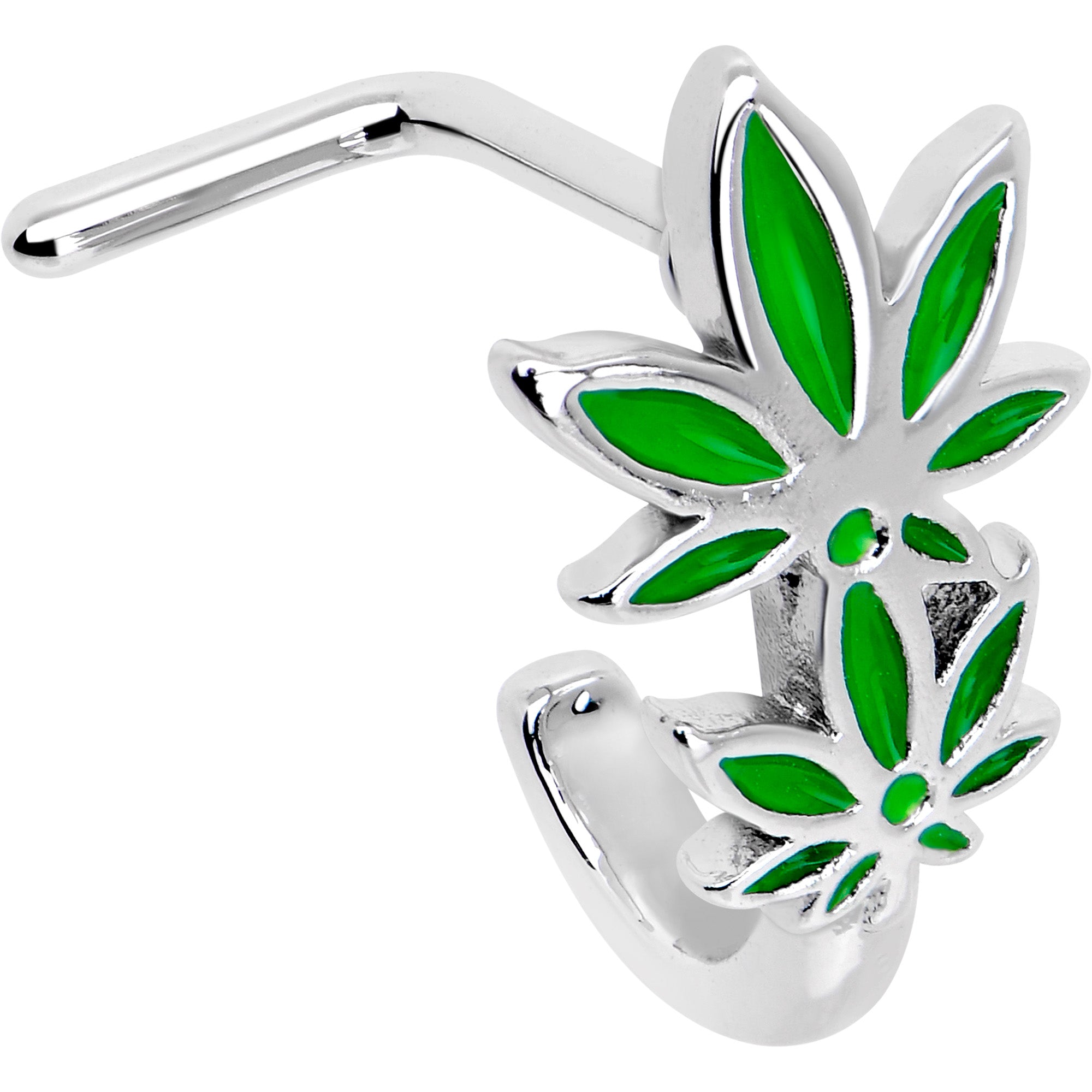 20 Gauge 7mm Pot Leaf Chain Faux Hoop L-Shape Nose Ring