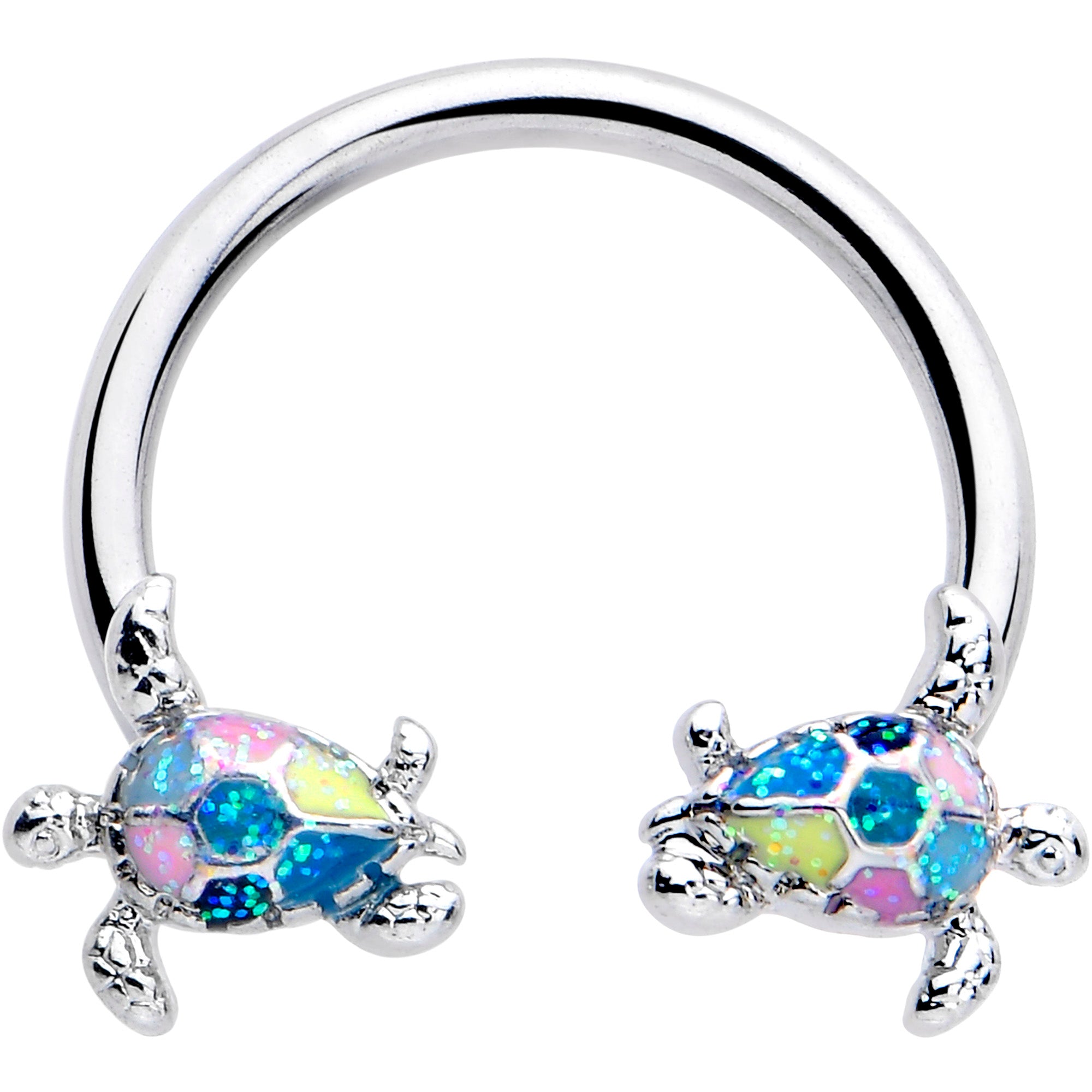 16 Gauge 3/8 Glitter Turtle Horseshoe Circular Barbell
