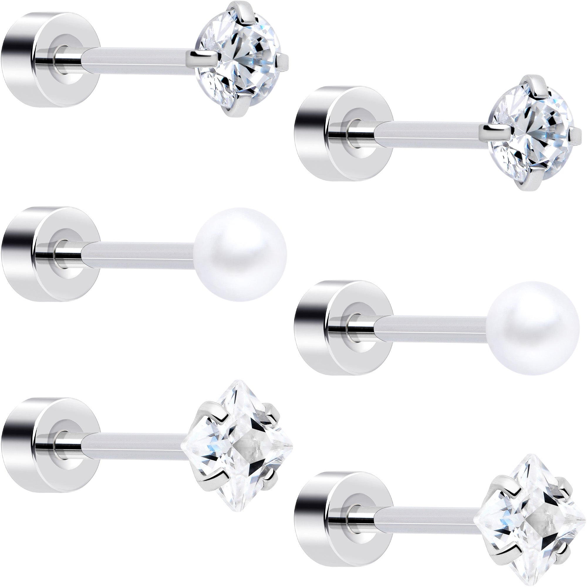20 Gauge Clear Gem White Orb Flatback Earring Set of 6