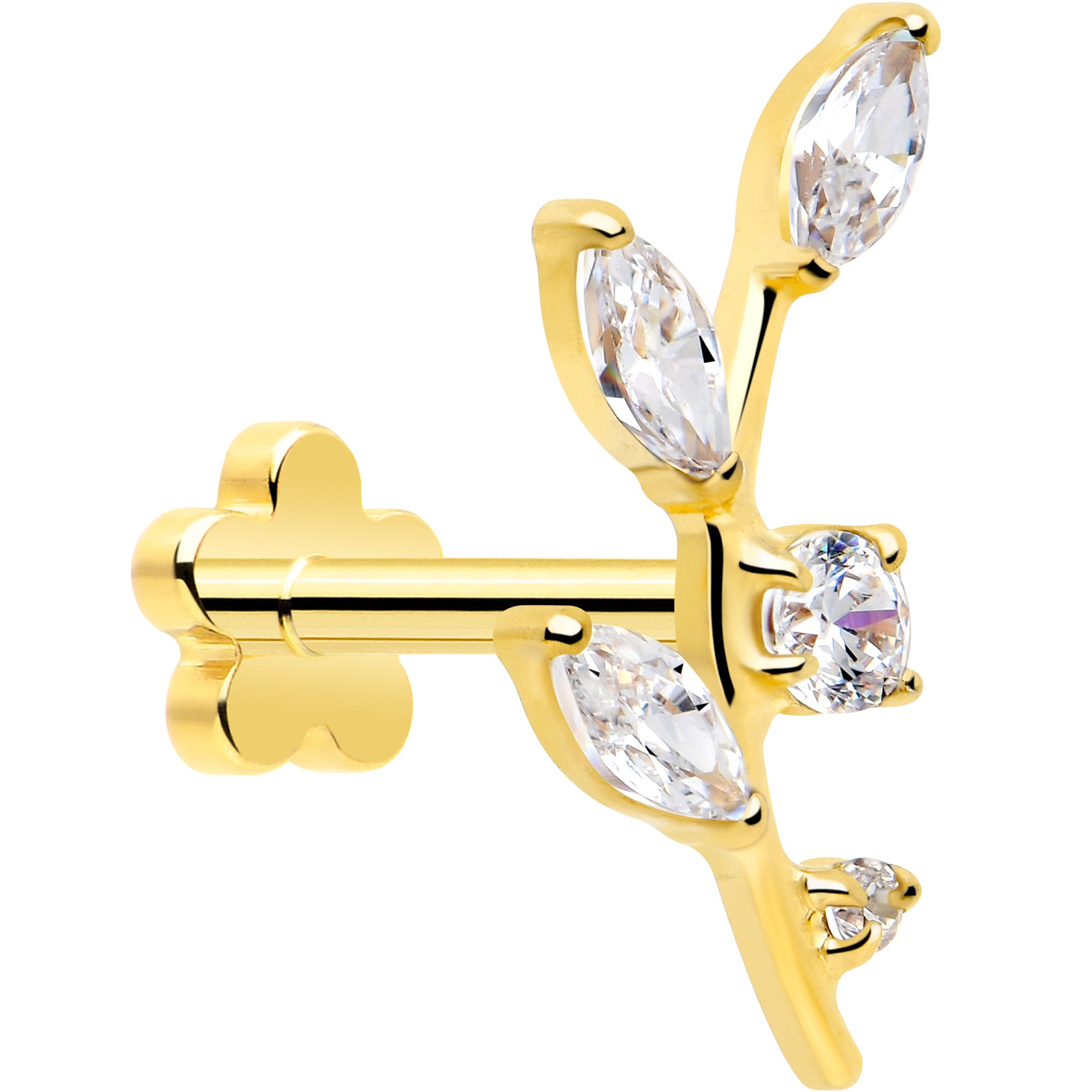 18 Gauge 1/4 Clear Gem Gold PVD Implant Grade Titanium Leaves ...