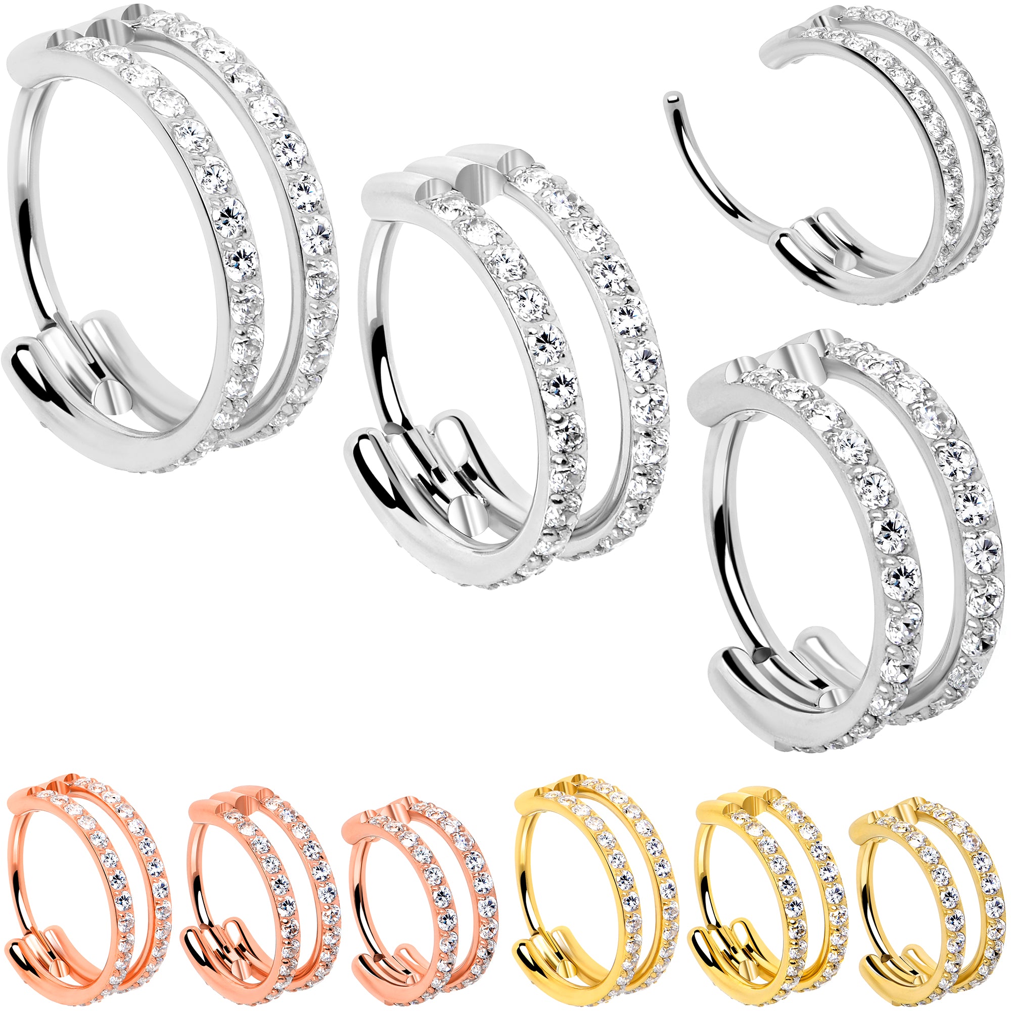 20 Gauge Double Row Micro Gem Implant Grade Titanium Hinged Double Hoop ...