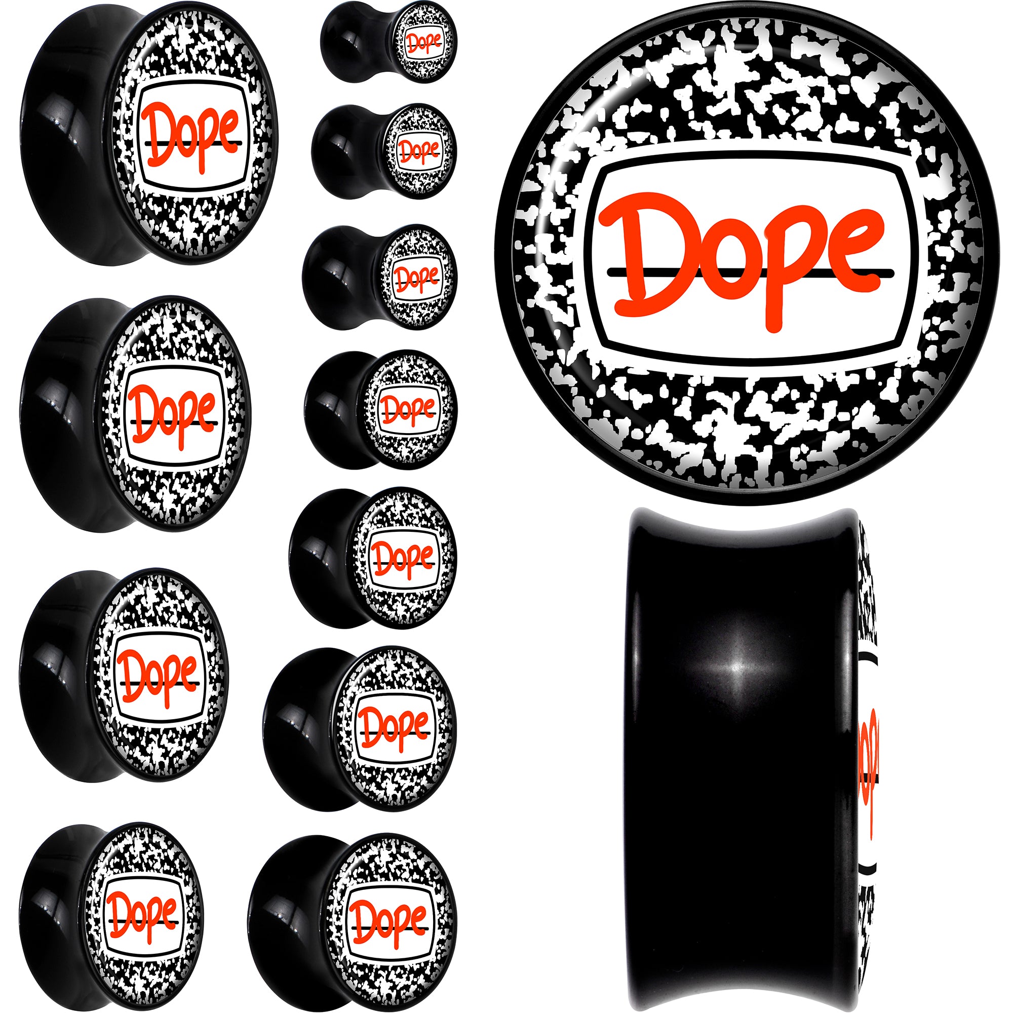 0 Gauge Dope Composition Notebook Black Acrylic Saddle Plug Set by Ony