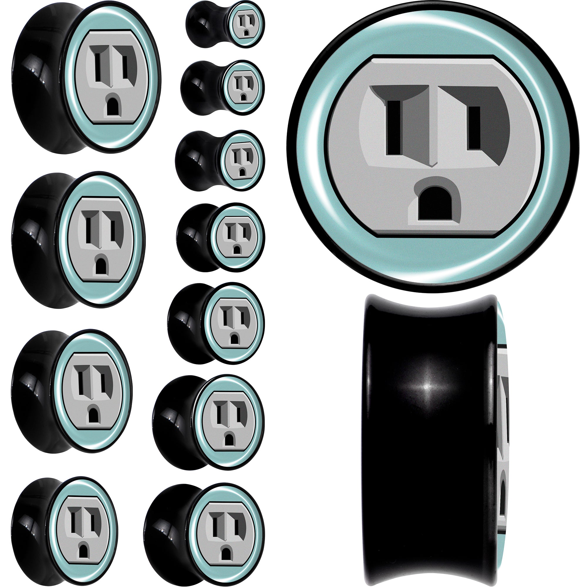 0 Gauge Frowning Plug OutletBlack Acrylic Saddle Plug Set by Onyx O