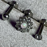 16 Gauge 5/16 White Faux Opal Flower Labret Set of 3 – BodyCandy