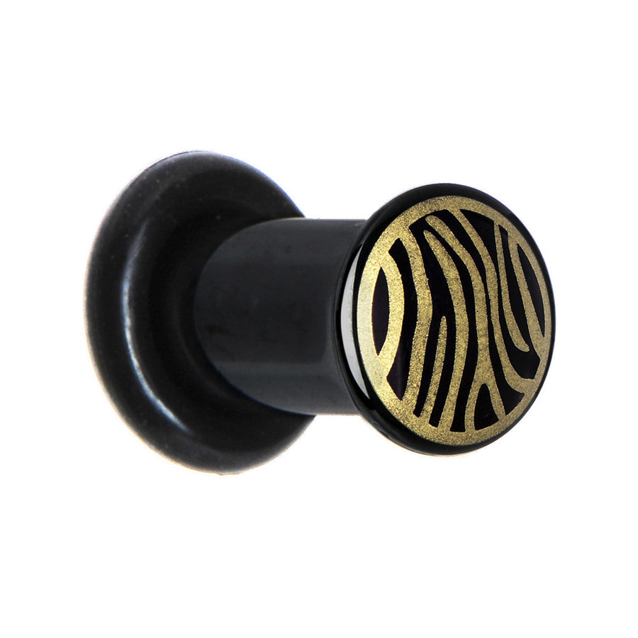 4 Gauge Anodized Titanium Gold Animal Print Plug