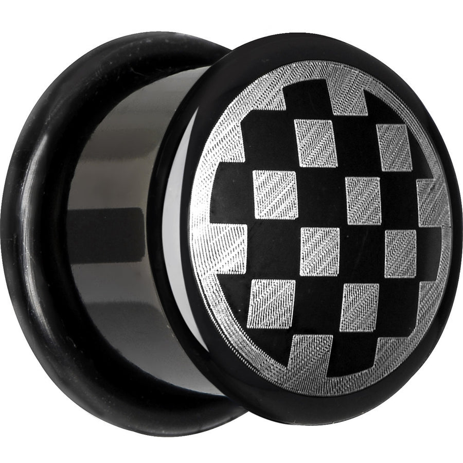 9/16 Anodized Titanium Silver Checker Board Plug