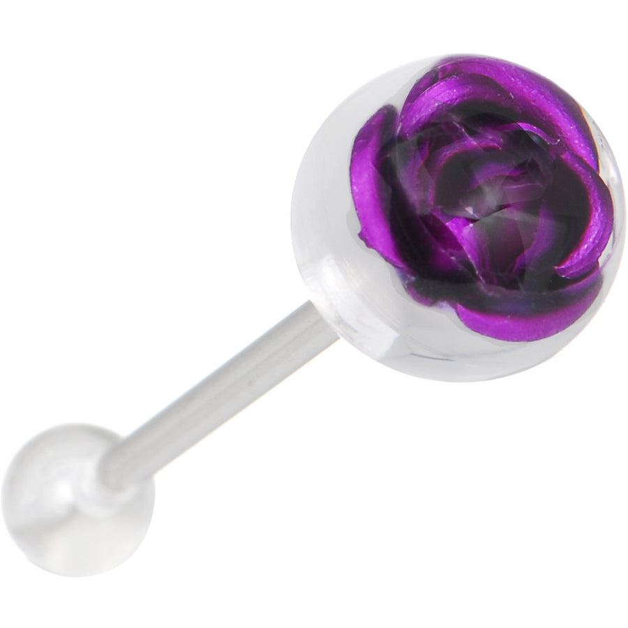 Floating Purple Rose Flower Barbell Tongue Ring