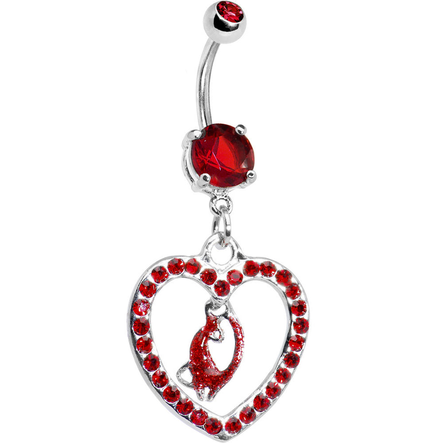 Ruby Red Gem Kitty Cat Love Heart Belly Ring