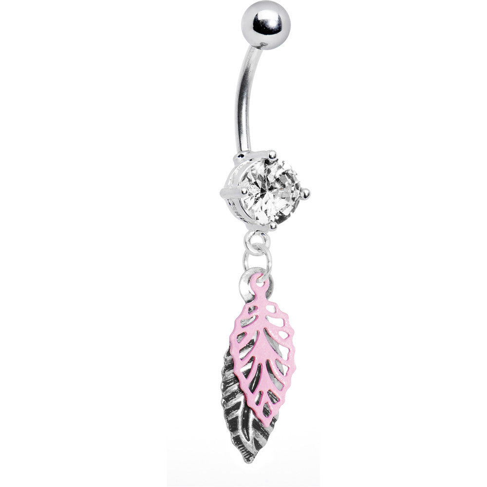 Crystalline Gem Falling Leaf Dangle Belly Ring