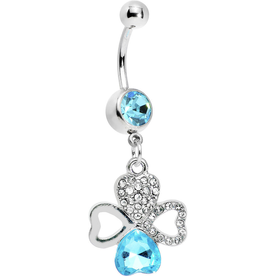 Aqua Gem Heart Shaped Clover Belly Ring