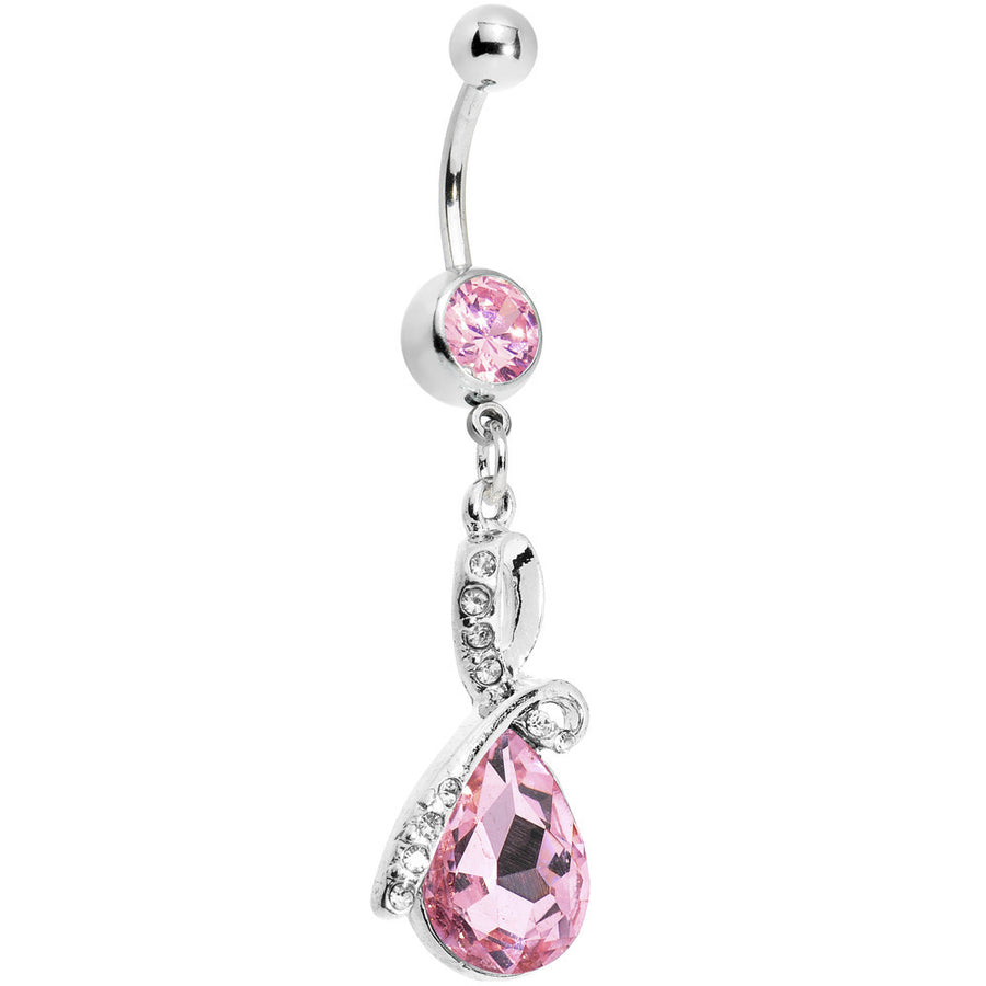 Pink Gem Loop-Di-Loop Teardrop Belly Ring