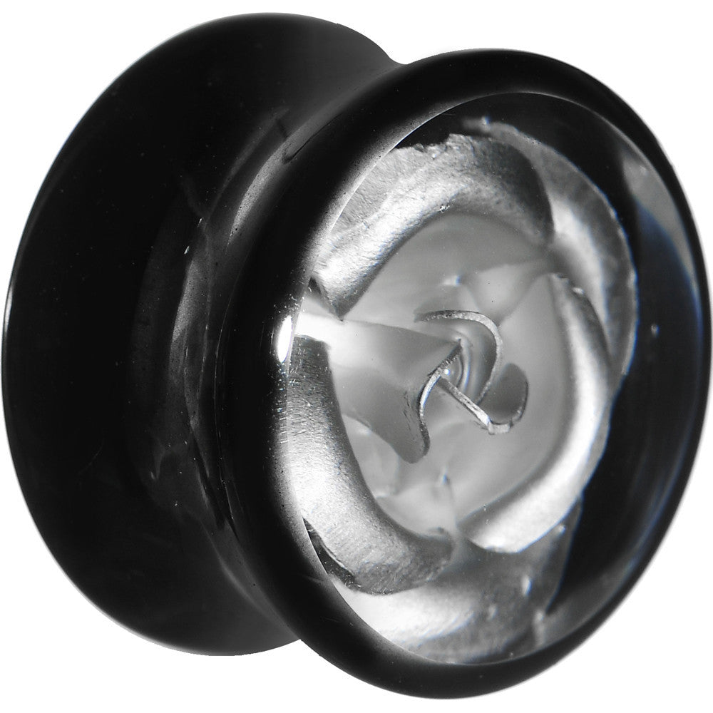 18mm Black Acrylic Silver Metallic Rose Flower Plug