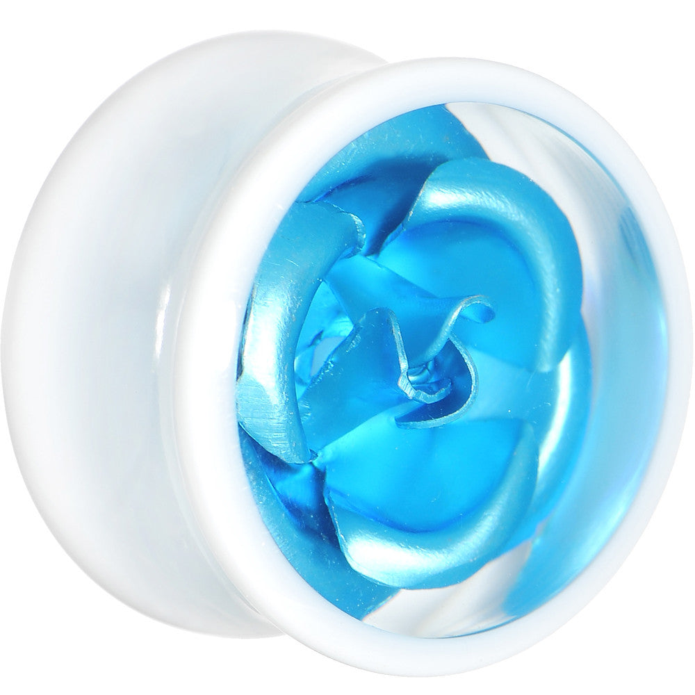 18mm White Acrylic Aqua Metallic Rose Flower Plug