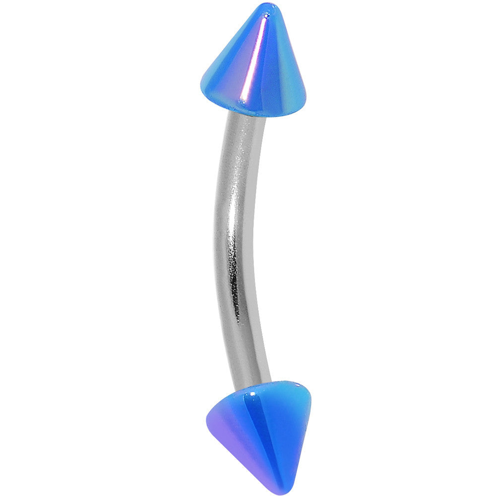 16 Gauge Metallic Acrylic Blue Spike Curved Eyebrow Ring