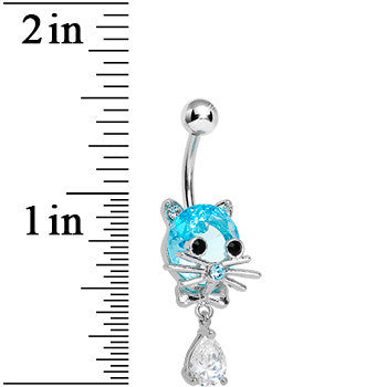 Aqua Gem Sophisticated Kitty Cat Dangle Belly Ring – BodyCandy