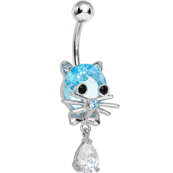 Aqua Gem Sophisticated Kitty Cat Dangle Belly Ring – BodyCandy