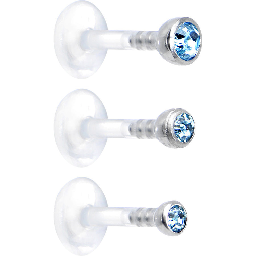 16 Gauge 1/4 Aqua Gem Bioplast Triple Forward Helix Barbell 3 Pack Set