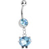 Aqua Gem Black Tie Affair Swanky Crystal Cat Head Dangle Belly Ring
