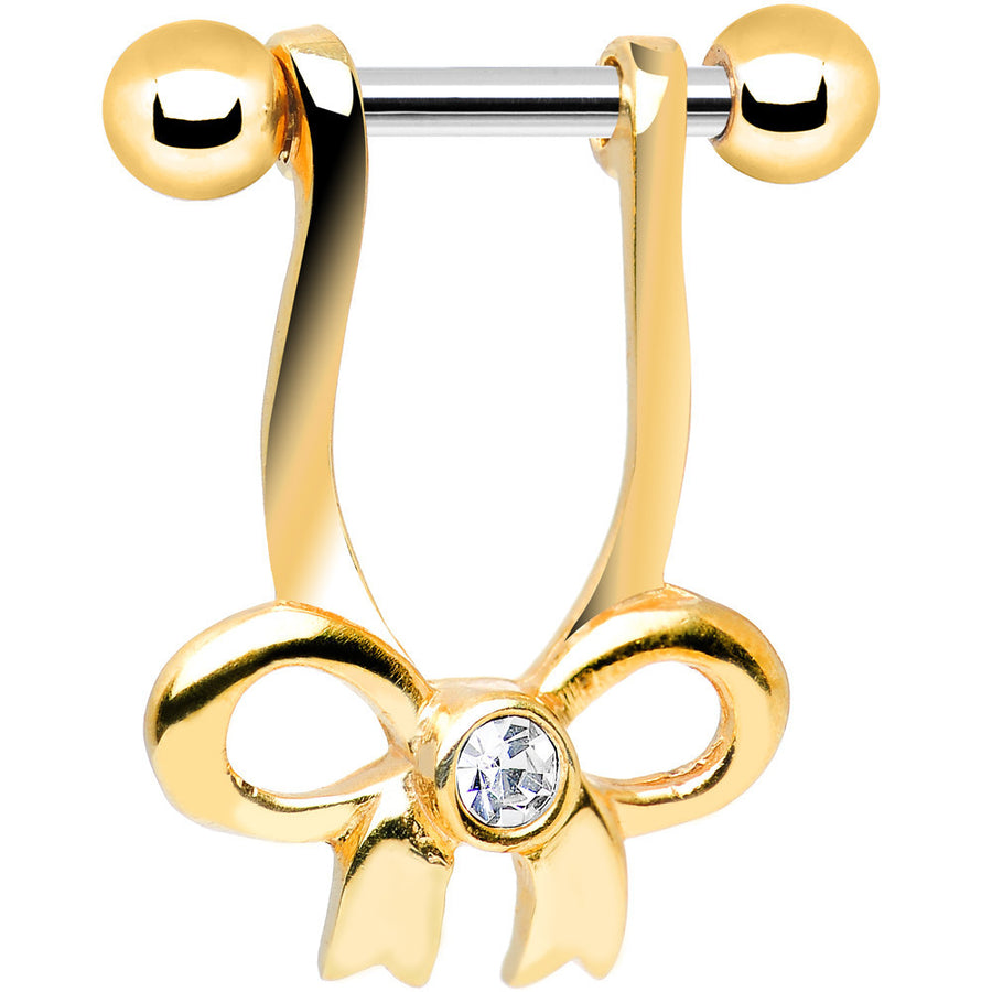 925 Silver Clear Gem Gold Plated Dangling Bow Helix Cartilage Earring