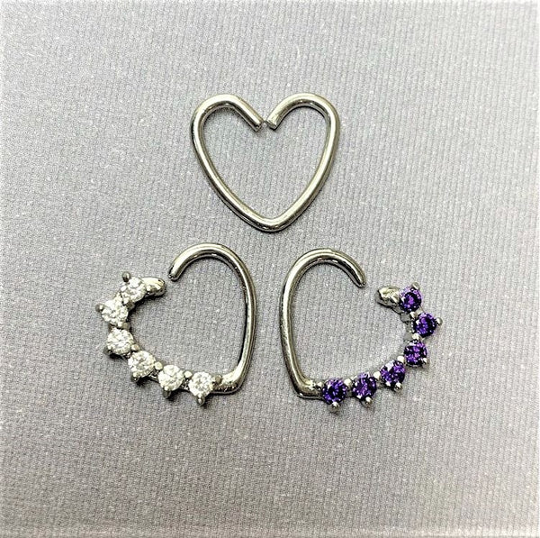 16 Gauge Purple CZ Heart Right Closure Daith Cartilage Tragus Earring ...