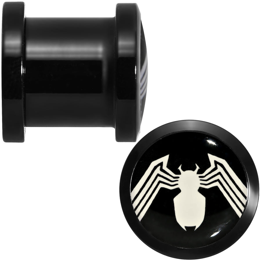 00 Gauge Licensed White Spider-Man Logo Black PVD Screw Fit Plugs Set