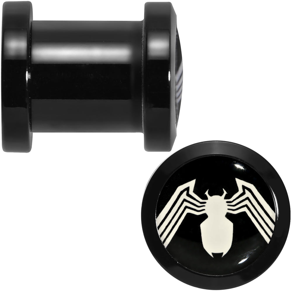 0 Gauge Licensed White Spider-Man Logo Black PVD Screw Fit Plugs Set
