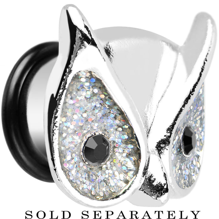 1/2 Clear Glitter Festive Owl Single Flare Steel Plug