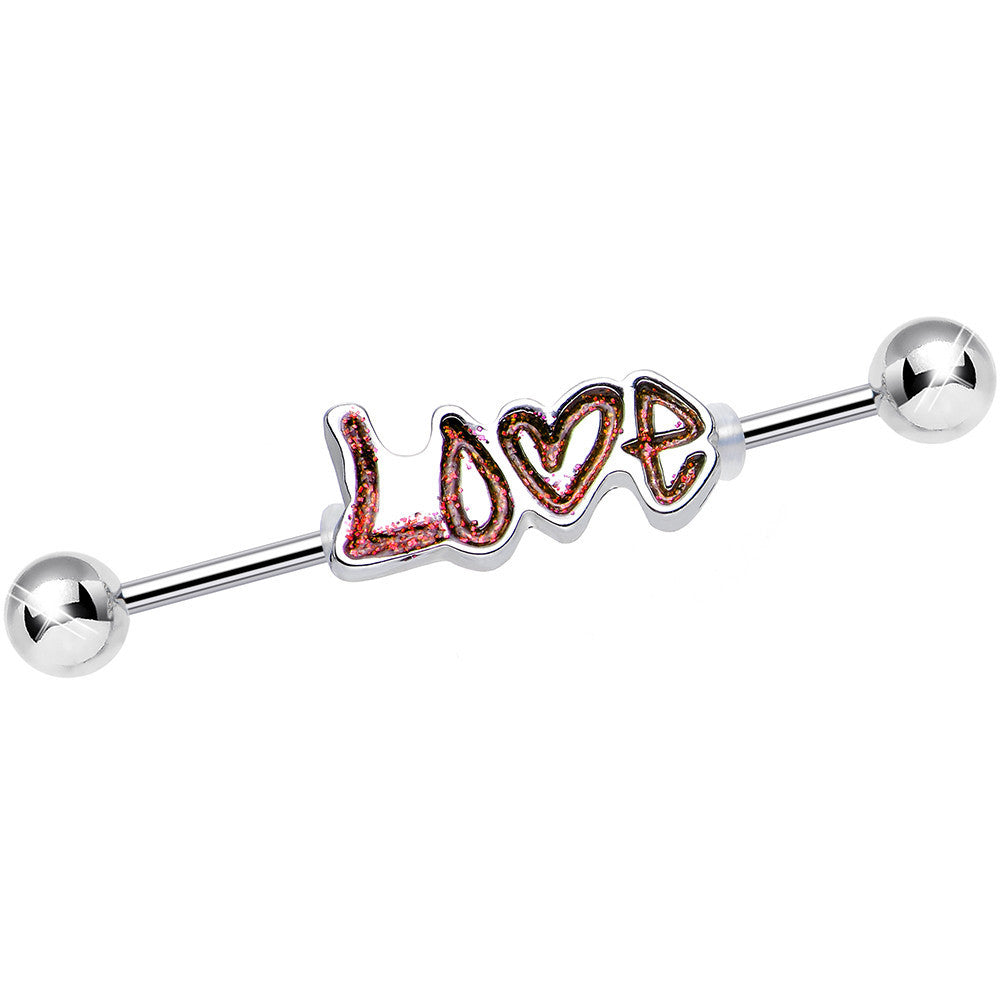 Red Glitter Heart Full of Love Industrial Barbell