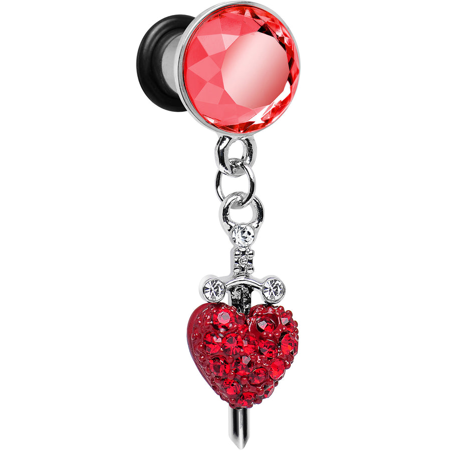 4 Gauge Red Gem Sword and Paved Heart Steel Plug