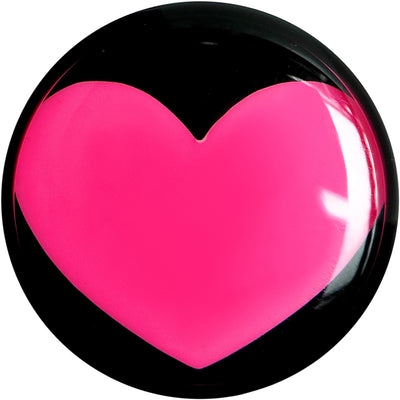 00 Gauge Black Acrylic Hot Pink Heart Saddle Plug