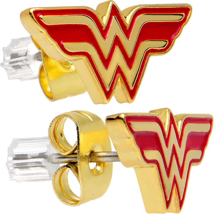 Officially Licensed Gold Plated Cut Out Wonder Woman Stud Earrings