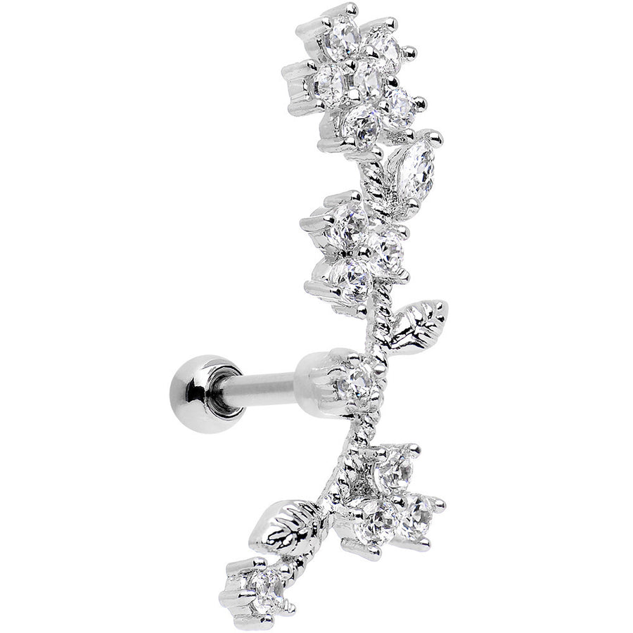 Stainless Steel CZ Flower Vine Left Tragus Cartilage Earring