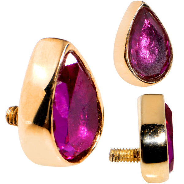14 Gauge 14kt Yellow Gold Dark Pink Teardrop Dermal Anchor Top – BodyCandy