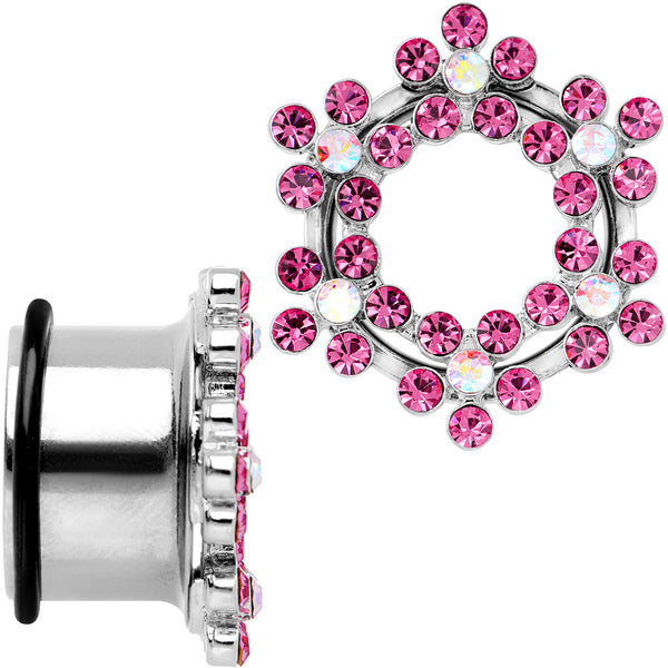18mm Pink and Aurora Gem Snowflake Steel Tunnel Plug Set – BodyCandy