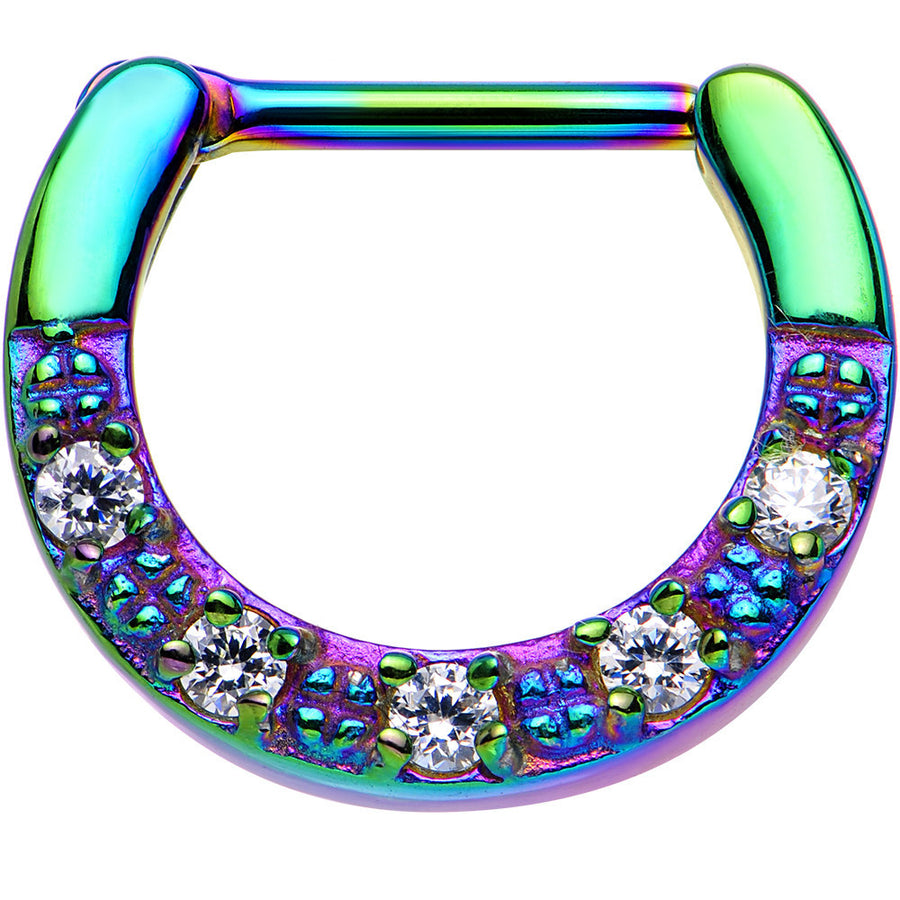 16 Gauge 5/16 Clear CZ Rainbow IP Paved Crescent Septum Clicker