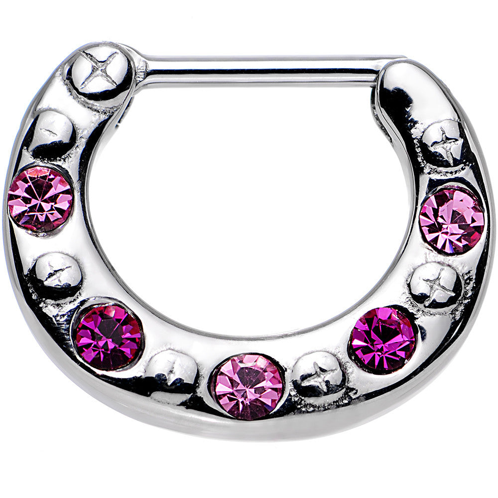16 Gauge 5/16 Pink and Dark Pink Gem Septum Clicker