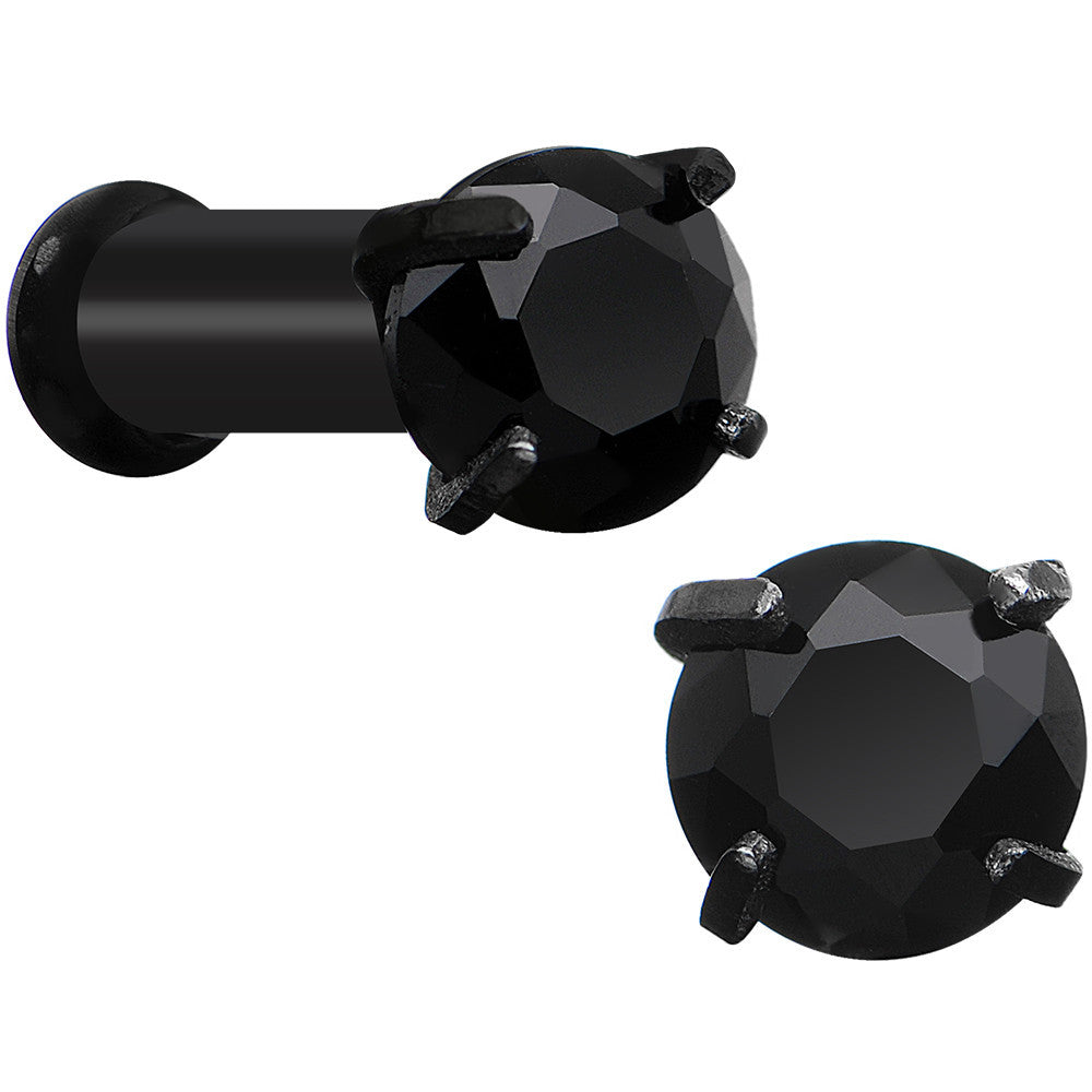 10 Gauge Black CZ Gem Black IP Bling Double Flare Plug Set
