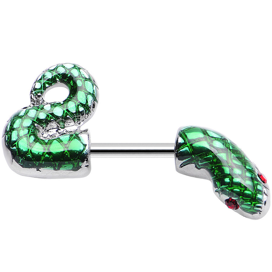 16 Gauge 1/4 Green Slithering Snake Double Helix Cartilage Earring