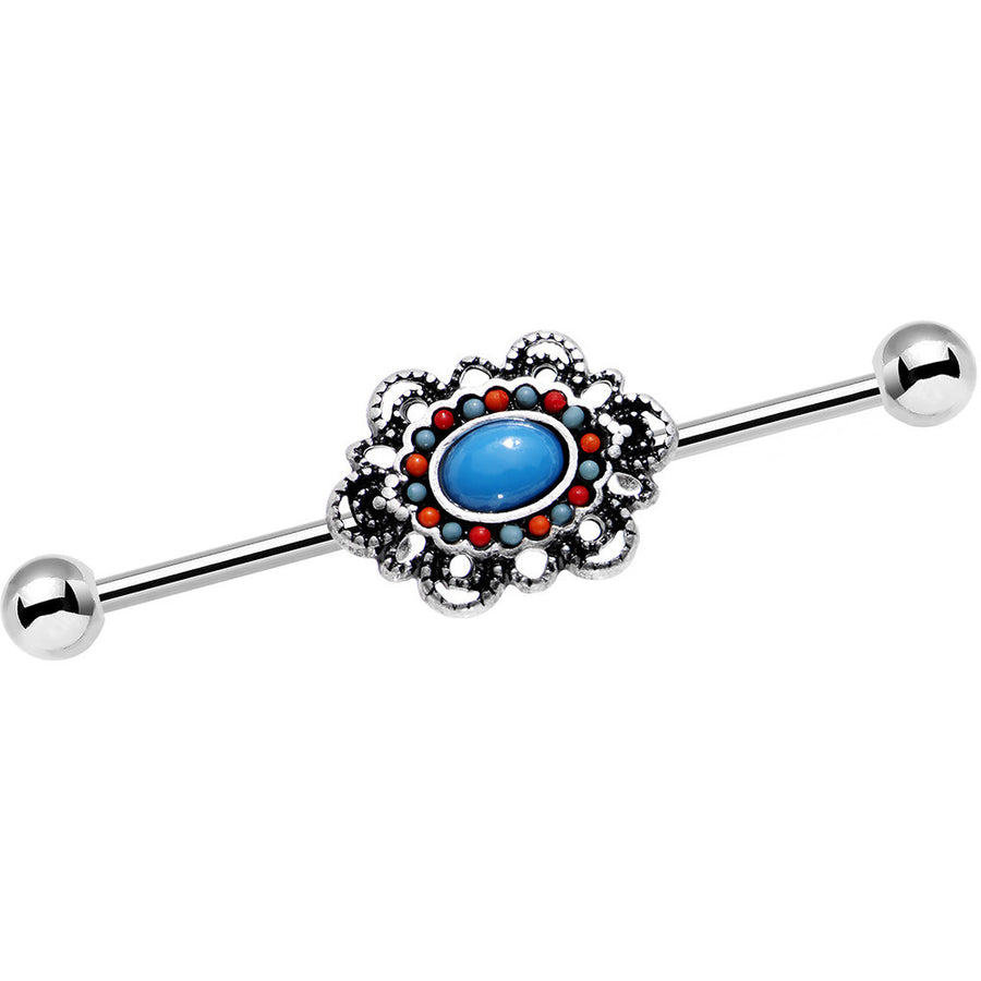 14 Gauge Faux Turquoise Fancy Western Brooch Industrial Barbell 38mm