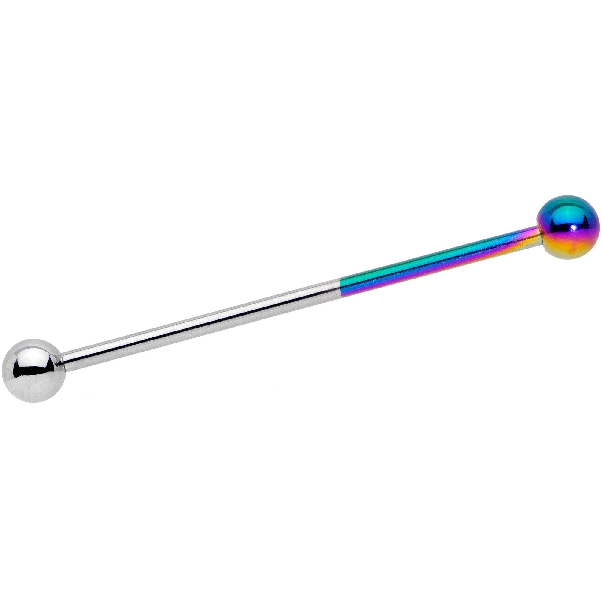 14 Gauge Rainbow and Steel Tone Two Tone Industrial Barbell 38mm