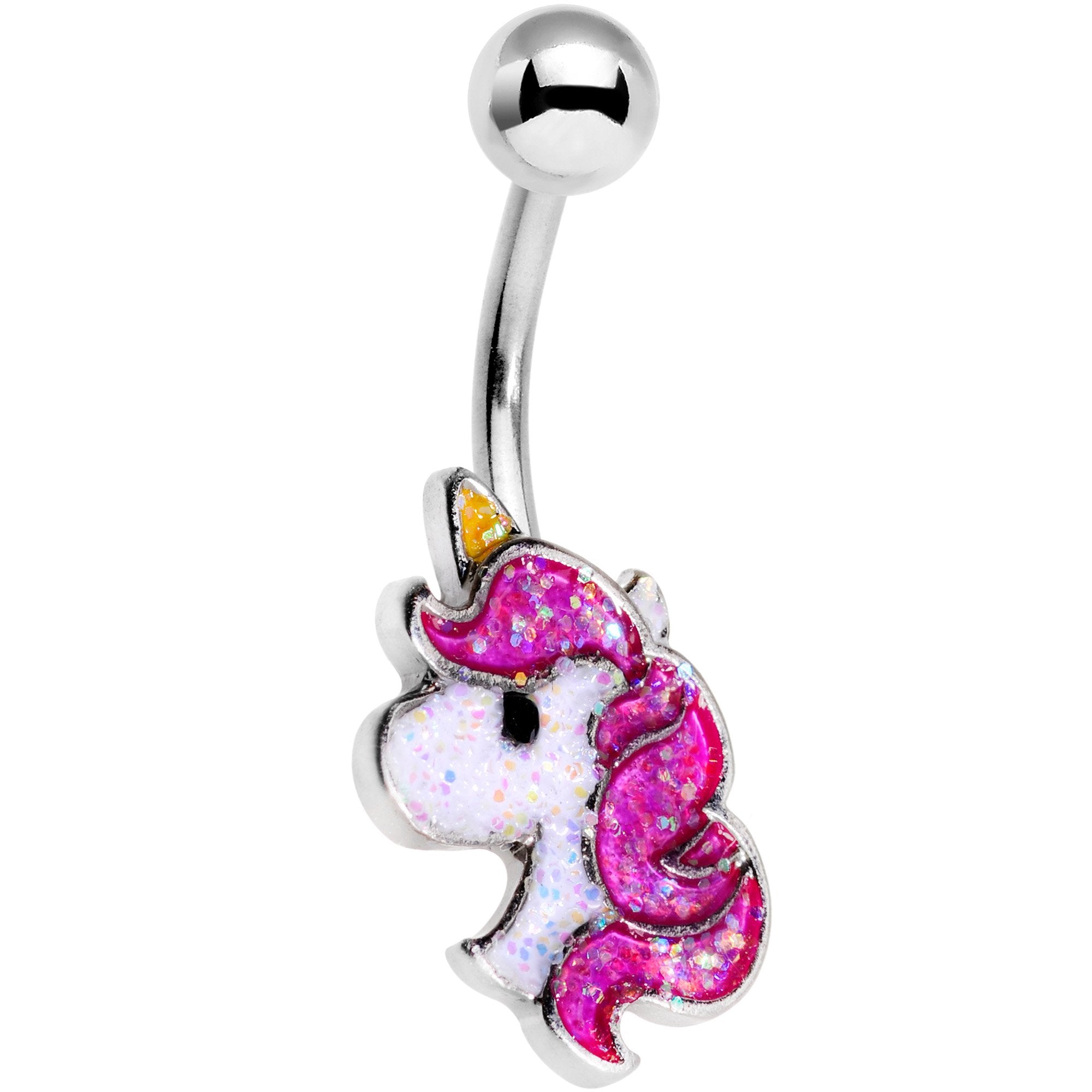 Purple Glitter Cartoon Unicorn Belly Ring