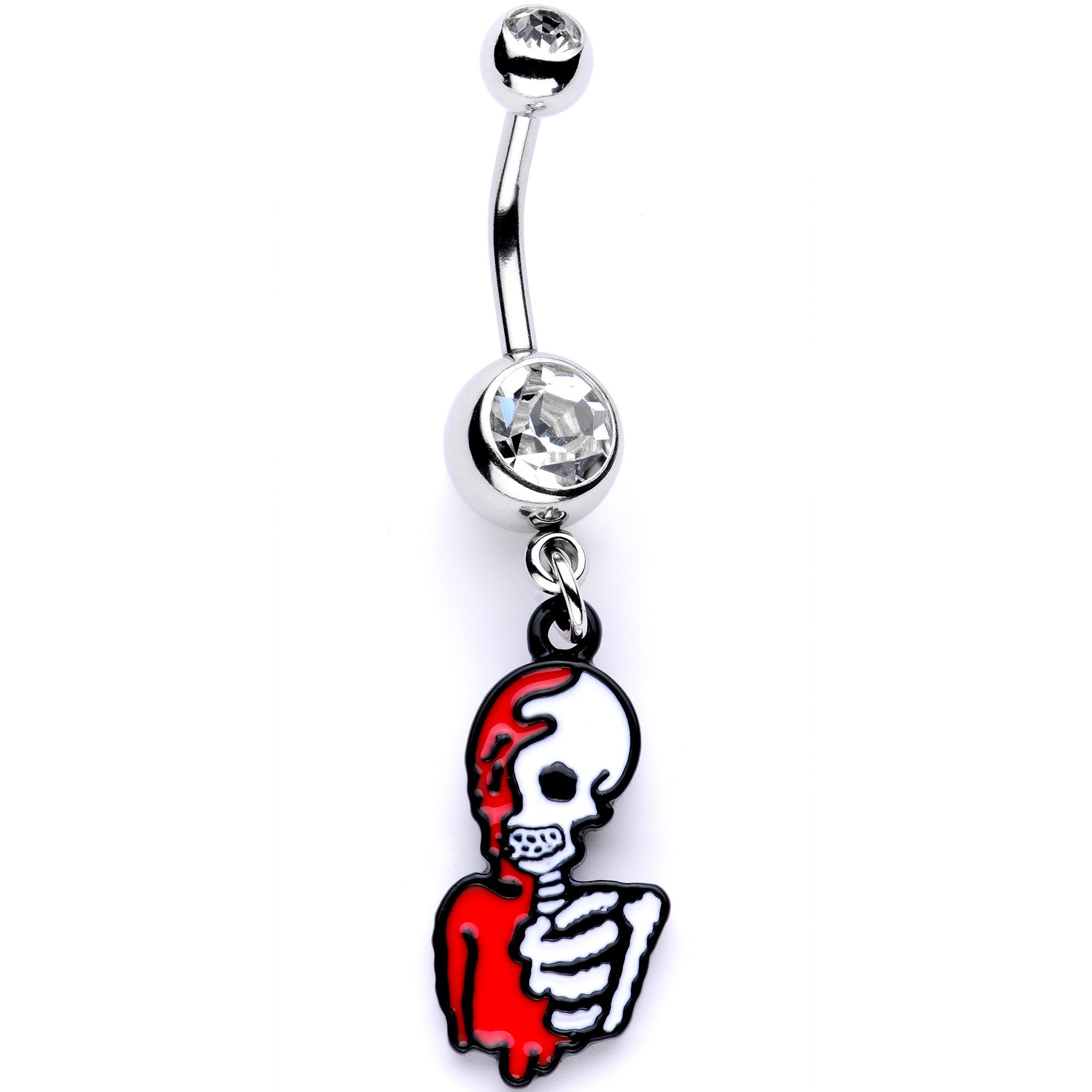 Clear Gem Bloody Skeleton Dangle Belly Ring