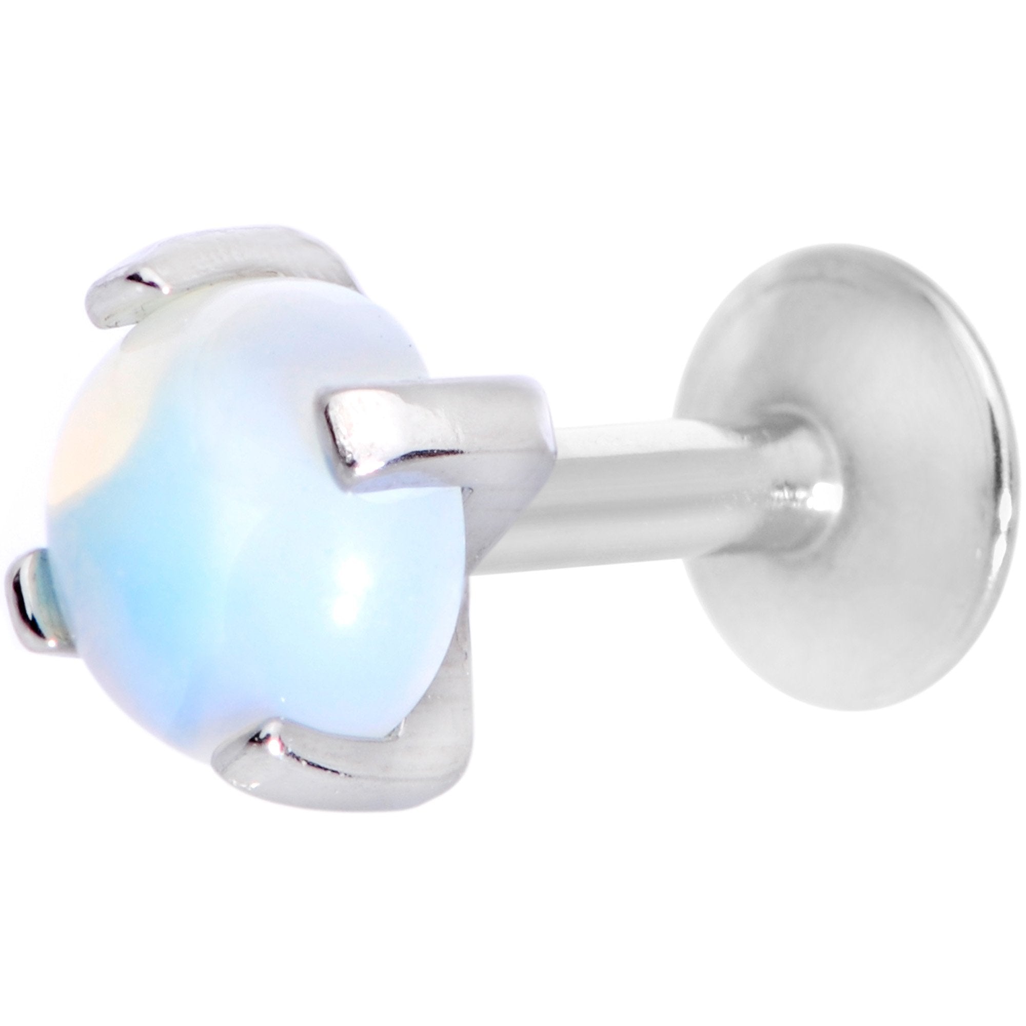 16 Gauge 1/4 White Opalite Internally Threaded Labret Monroe Tragus