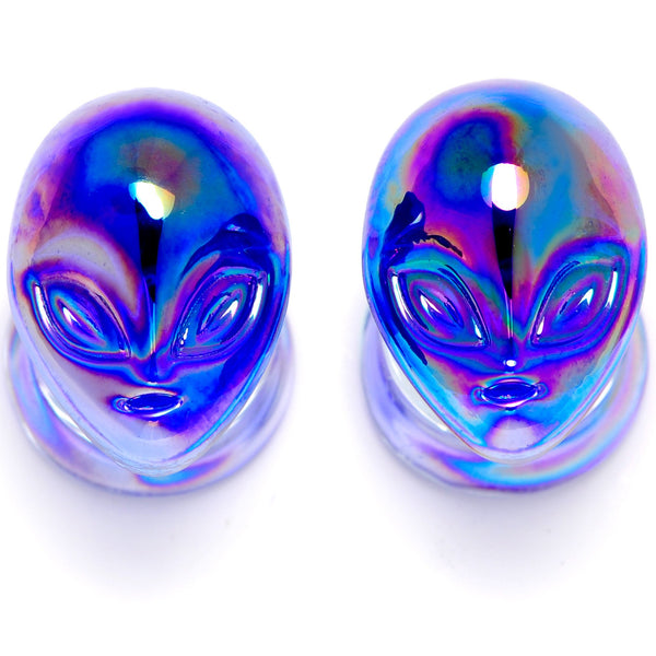 Aurora Blue Glass Outer Space Alien Double Flare Plug Set 10mm to 19mm ...