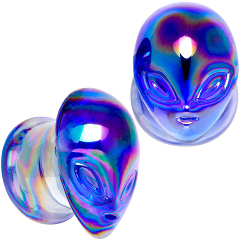 Aurora Blue Glass Outer Space Alien Double Flare Plug Set 10mm to 19mm ...