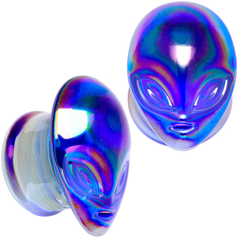 Aurora Blue Glass Outer Space Alien Double Flare Plug Set 10mm to 19mm ...