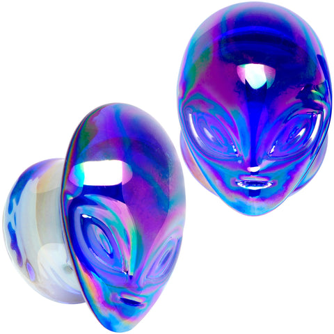 Aurora Blue Glass Outer Space Alien Double Flare Plug Set 10mm to 19mm ...
